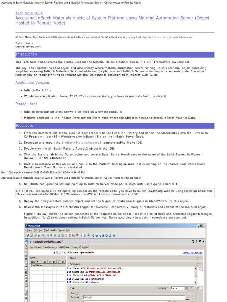 Tech Note 1004 - Accessing InBatch Materials Inside of System Platform ... Tech Note 1004 - Accessing InBatch Materials Inside of System Platform ...