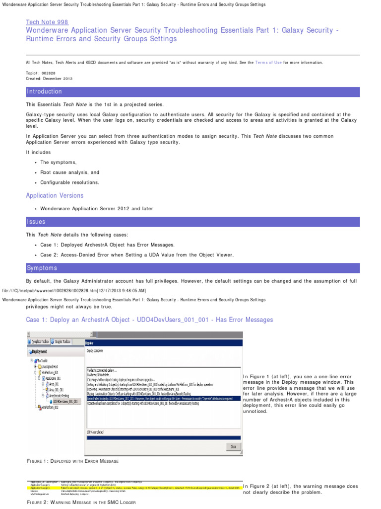 Tech Note 998 - Wonderware Application Server Security Troubleshooting Essentials Part 1 Galaxy ...