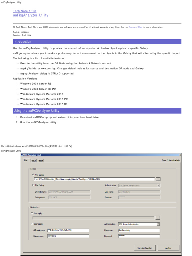 Tech Note 1028 - aaPkgAnalyzer Utility | PDF | Microsoft Windows | Microsoft Sql Server