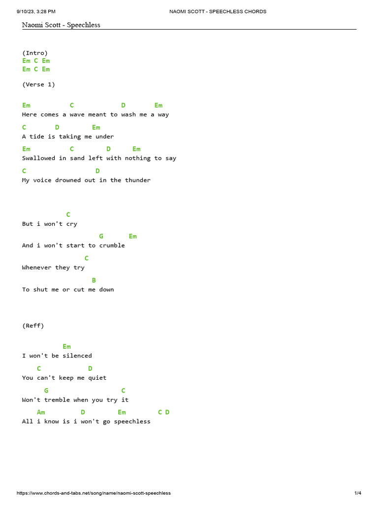 Naomi Scott Speechless Chords Em Pdf