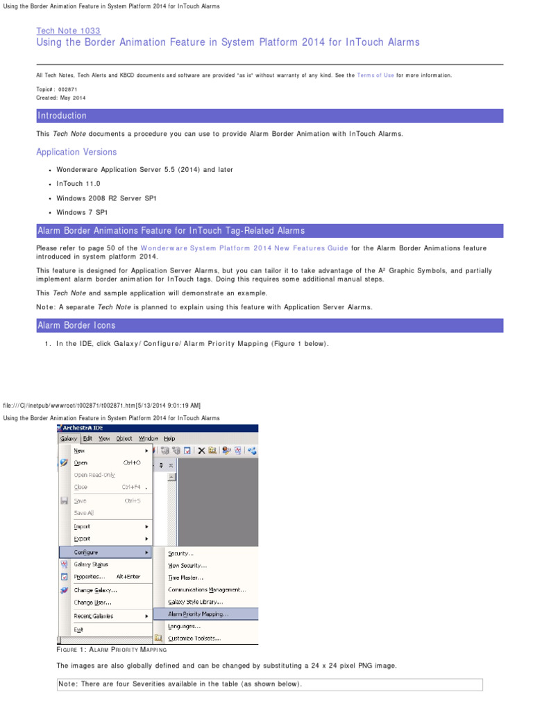 Tech Note 1033 - Using Alarm Border Animation For InTouch Alarms | PDF