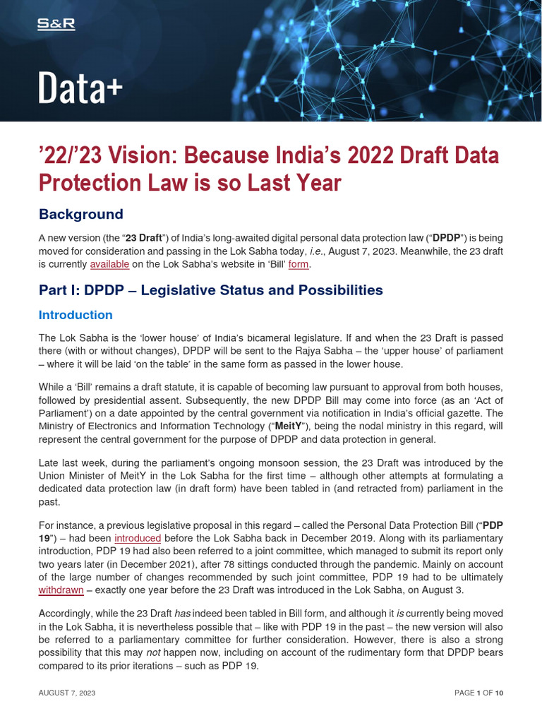 '22 - '23 Vision - Because India's 2022 Draft Data Protection | Download Free PDF | Bill (Law ...