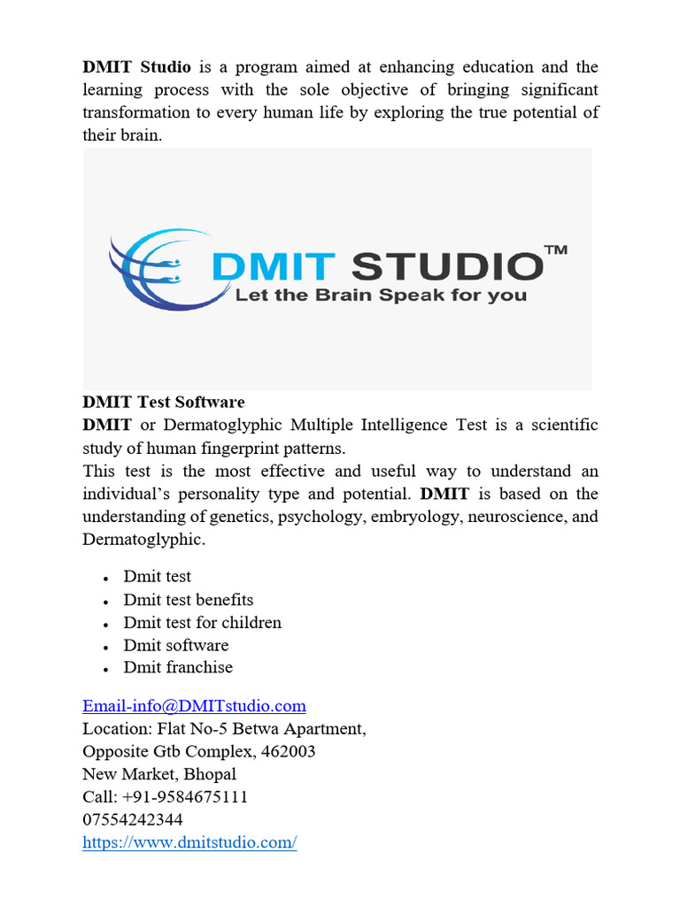 DMIT: Dermatoglyphic Multiple Intelligence Test | PDF