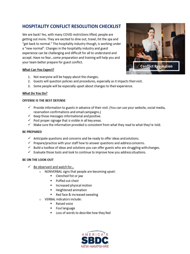 2021 Hospitality Conflict Resolution Checklist | PDF | Experience ...