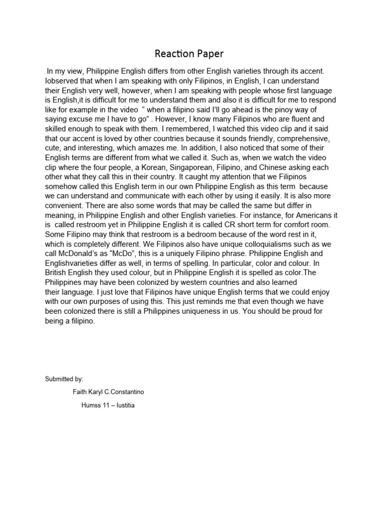 Reaction Paper | PDF | Language Arts & Discipline | Foreign Language ...
