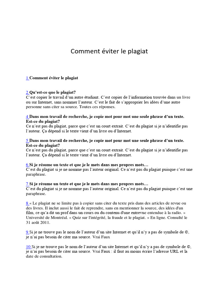 1 Comment Éviter Le Plagiat | PDF