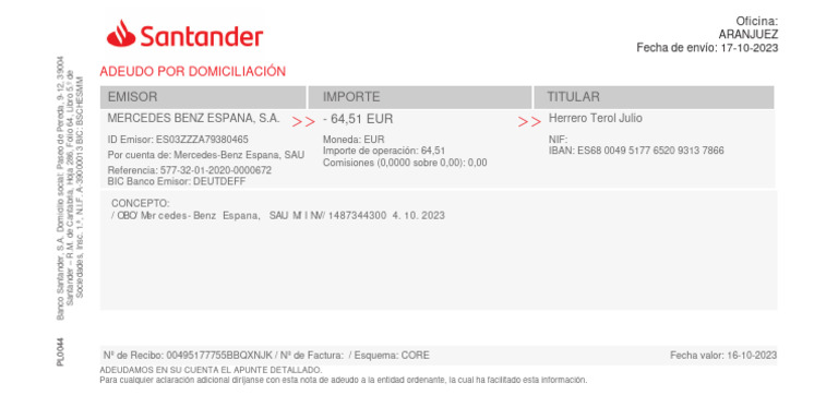 Adeudo Por Domiciliación 2023101720231028 | PDF