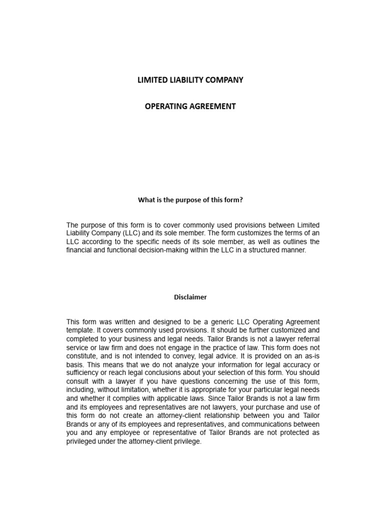 LLC Operating Agreement Template | PDF