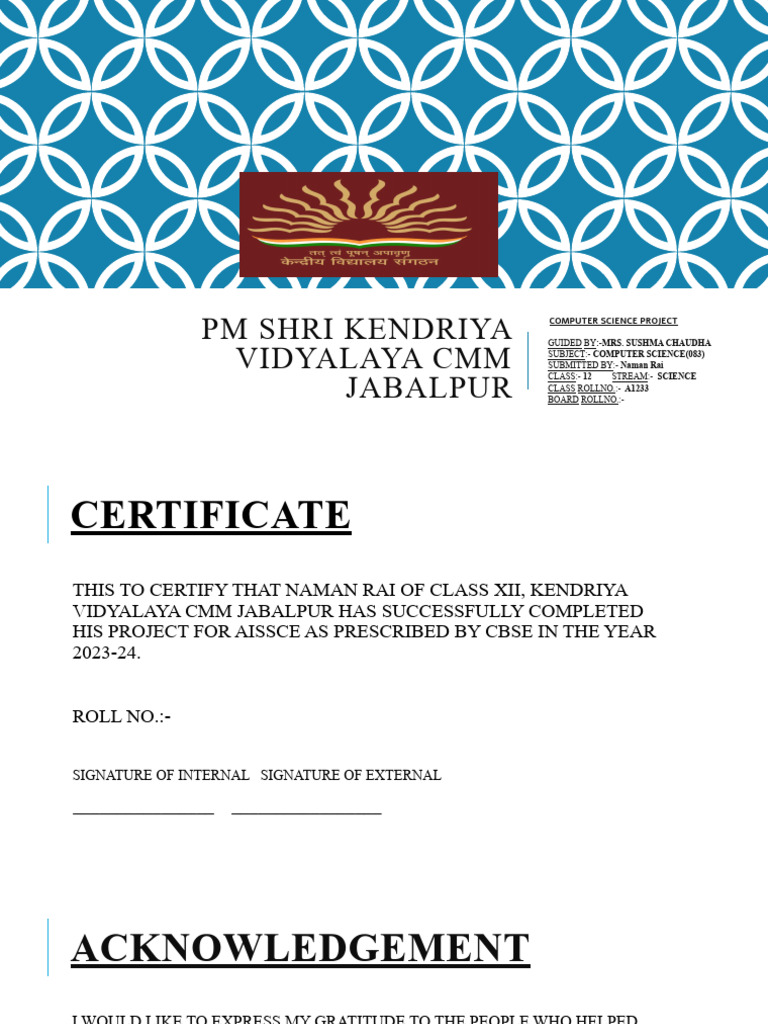 PM Shri Kendriya Vidyalaya CMM | PDF | Databases | Python (Programming ...