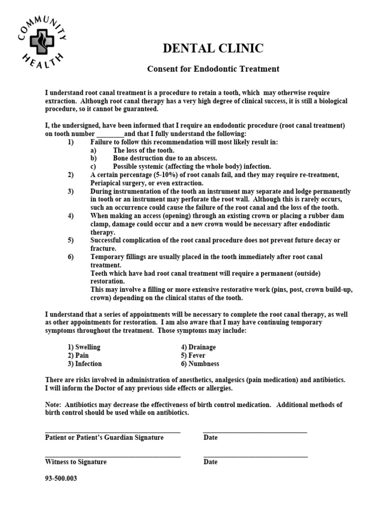 Dental Clinic: Consent For Endodontic Treatment | PDF | Self ...