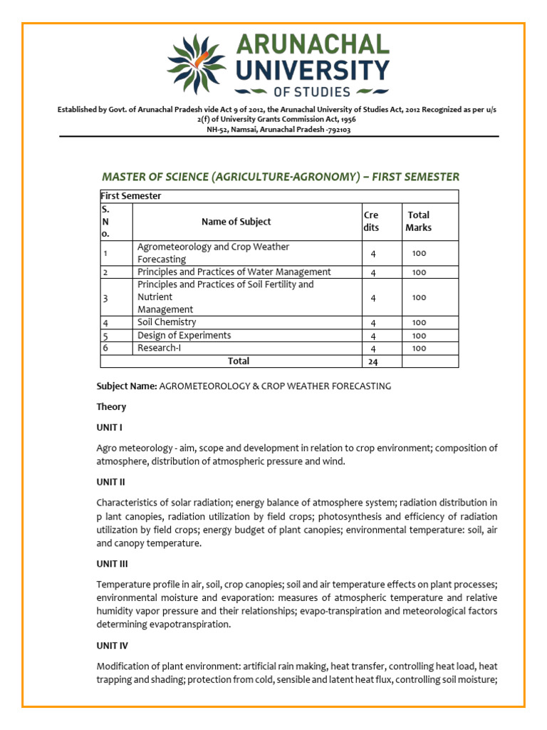 MSC (Agriculture-Agronomy) 1st Sem | PDF | Law | Technology & Engineering