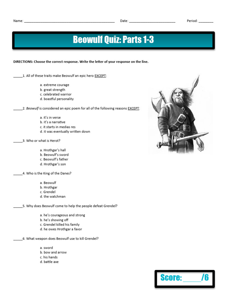 Beowulf Quiz: Parts 1-3 | PDF