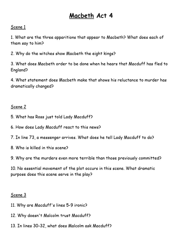 Macbeth Act 4 Questions | PDF