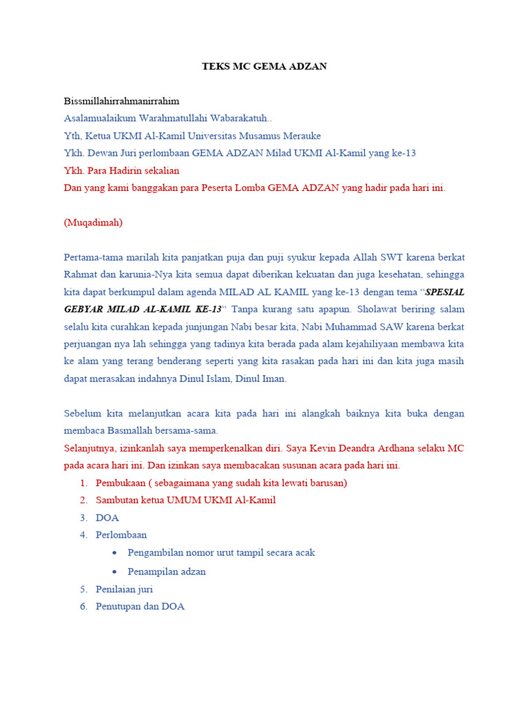 Teks MC Gema Adzan | PDF