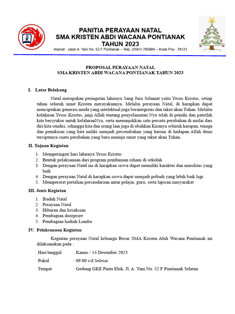 Proposal Perayaan Natal SMAK 2023 | PDF
