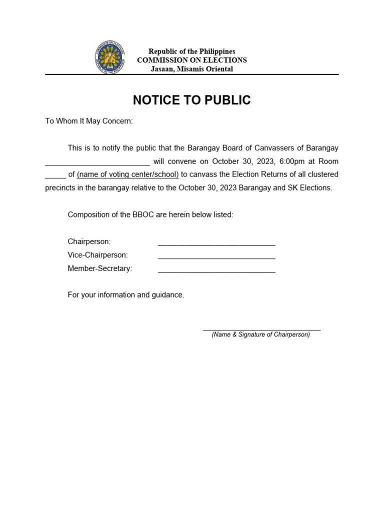BBOC Notice of Convening | PDF