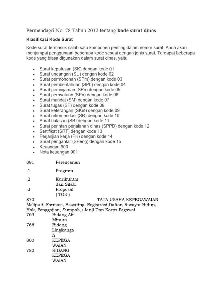 Klasifikasi Kode Surat | PDF