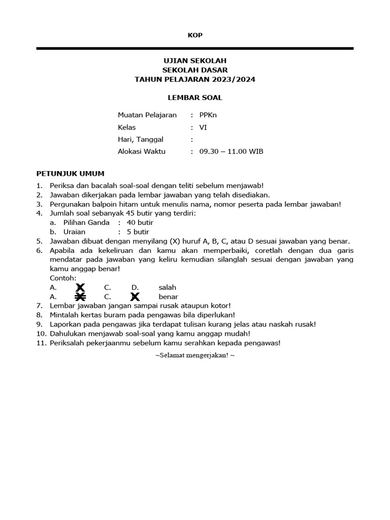 Soal US PPKN 2023 - 1 | PDF