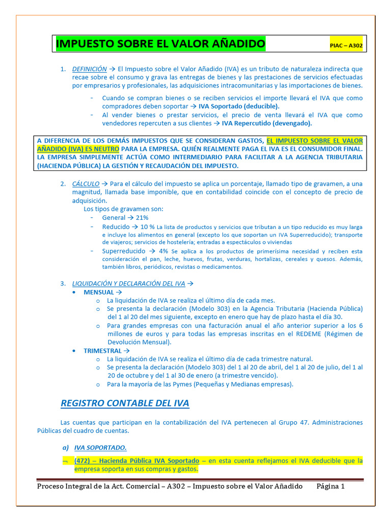 Piac - A302 - Iva - Ficha | Descargar gratis PDF | Impuesto al valor ...