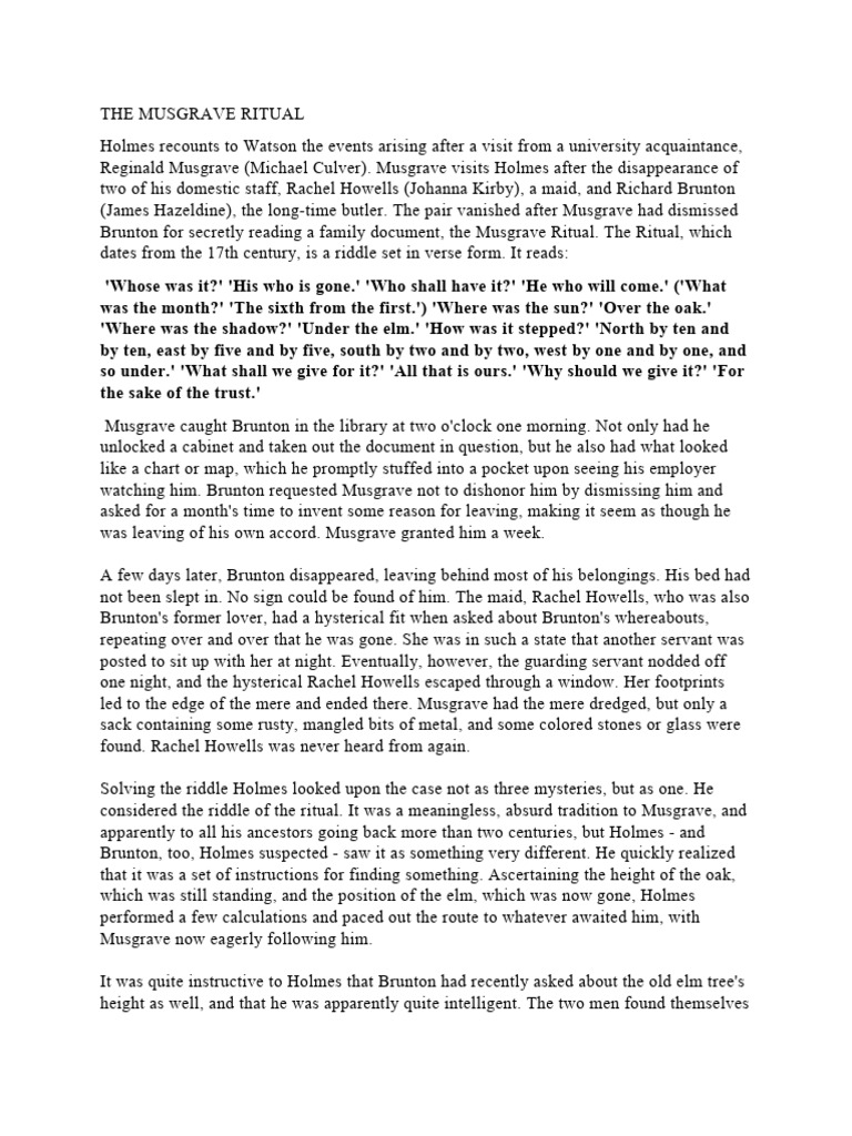 Summary Musgrave Ritual | PDF