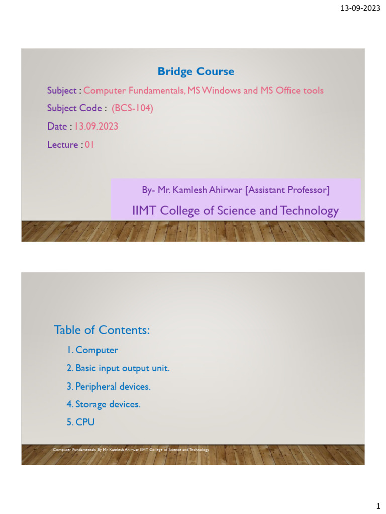 Bridge Course 1 For Computer Fundamentals | PDF | Computer Data Storage | Input/Output