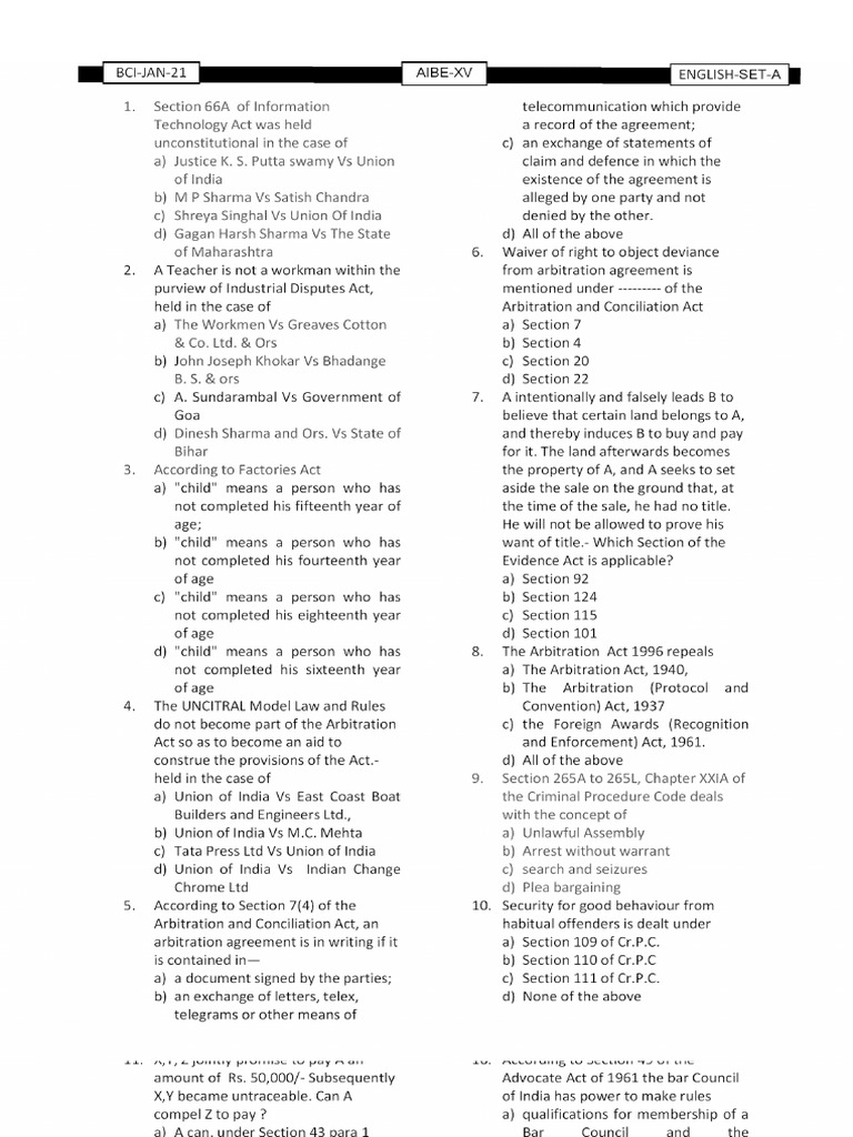 Aibe XV Question Paper 0277bce2da2d3 | PDF