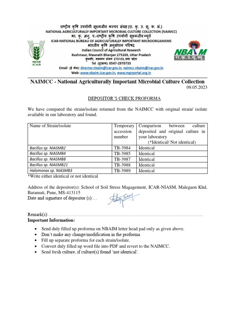 Depositor Check Proforma | PDF
