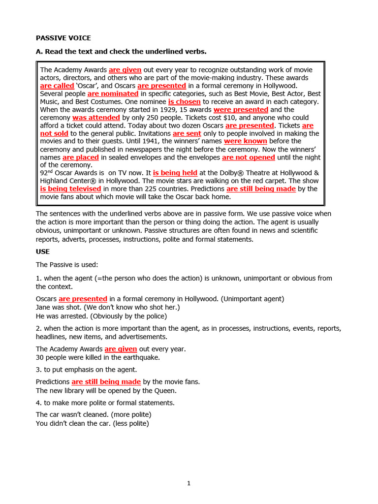 Passives | PDF | Academy Awards | Verb