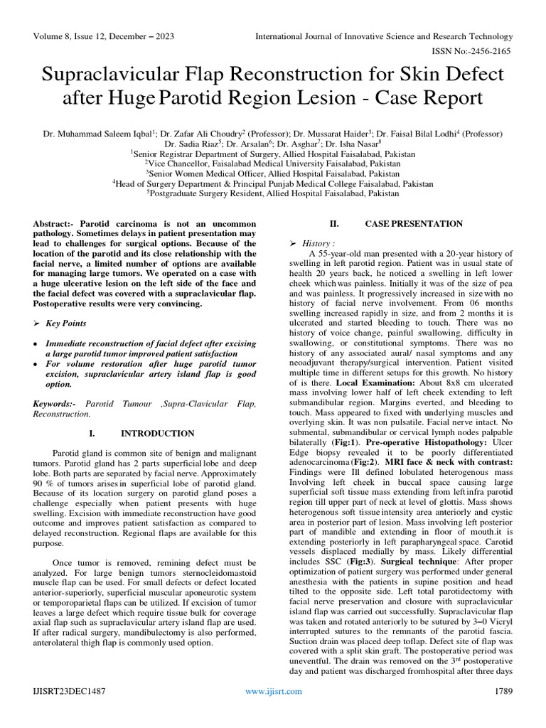Supraclavicular Flap Reconstruction For Skin Defect After HugeParotid ...