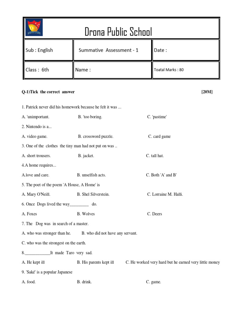 Grade 6 Sa 1 Paper | PDF | Linguistics