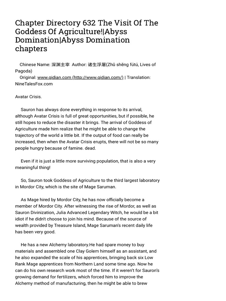 Chapter Directory 632 The Visit of The Goddess of Agriculture! - Abyss ...