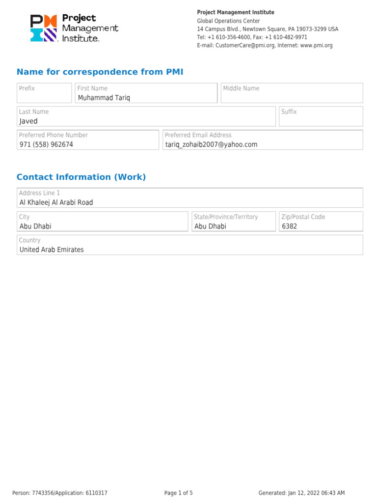 Application - 6110317 - Muhammad Tariq PMP | PDF