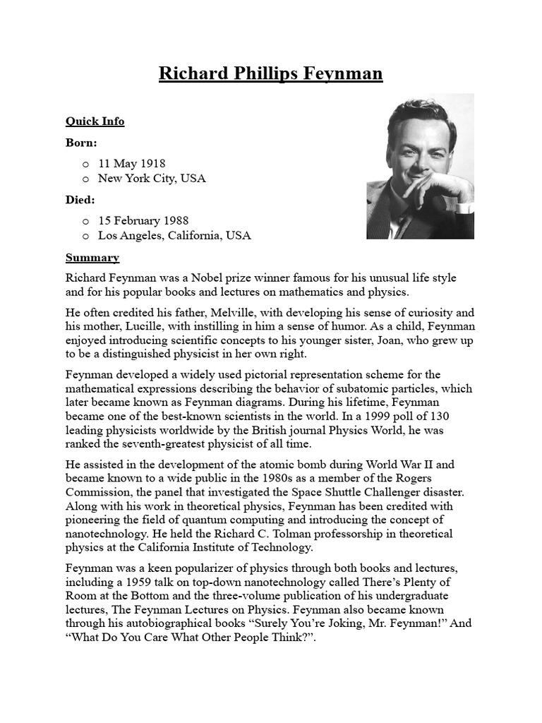 Richard Feynman: Nobel Physicist & Author | PDF