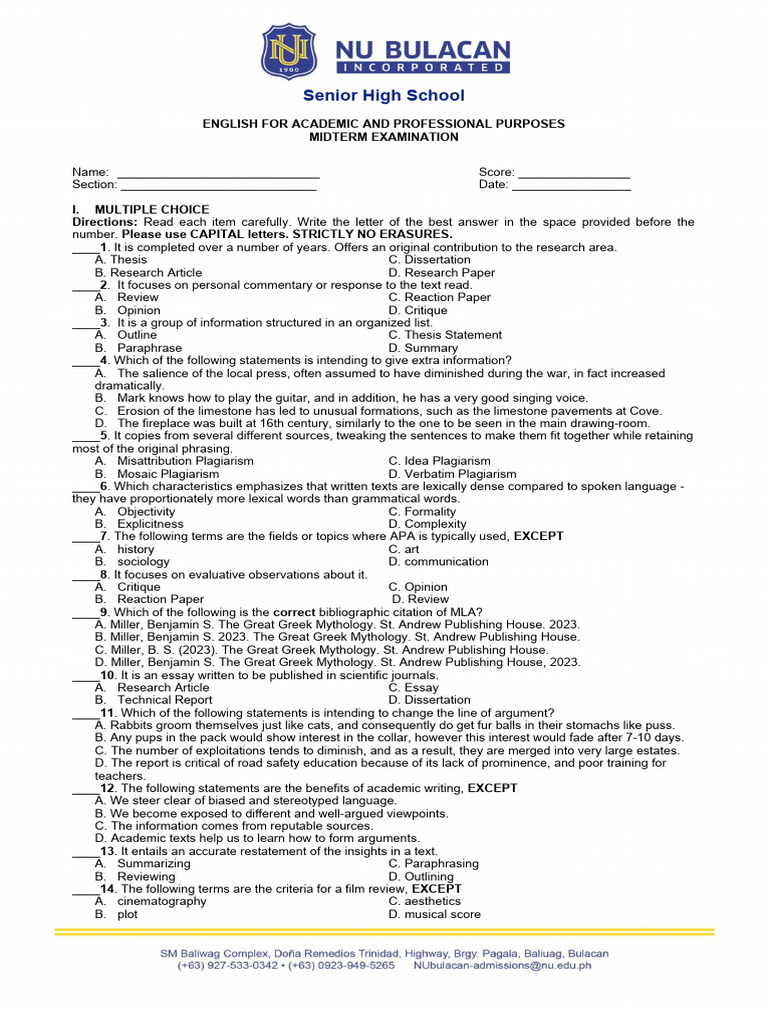 EAPP Midterm Exam | Download Free PDF | Plagiarism | Thesis