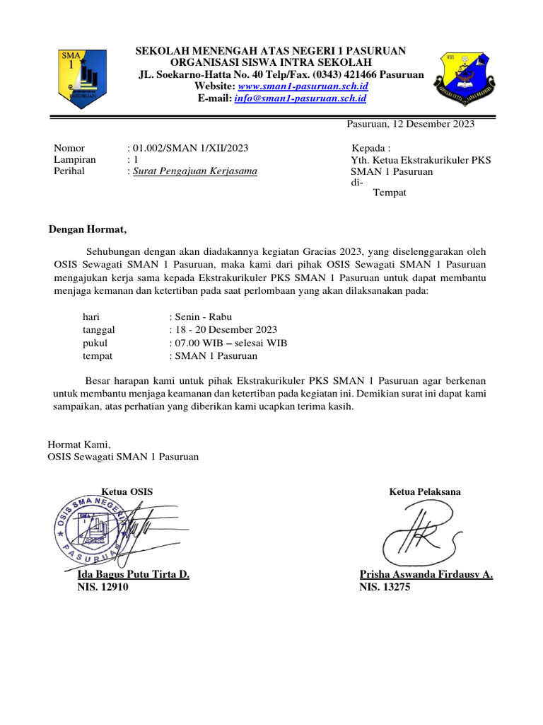 Surat Kerjasama PKS Gracias 2023 | PDF