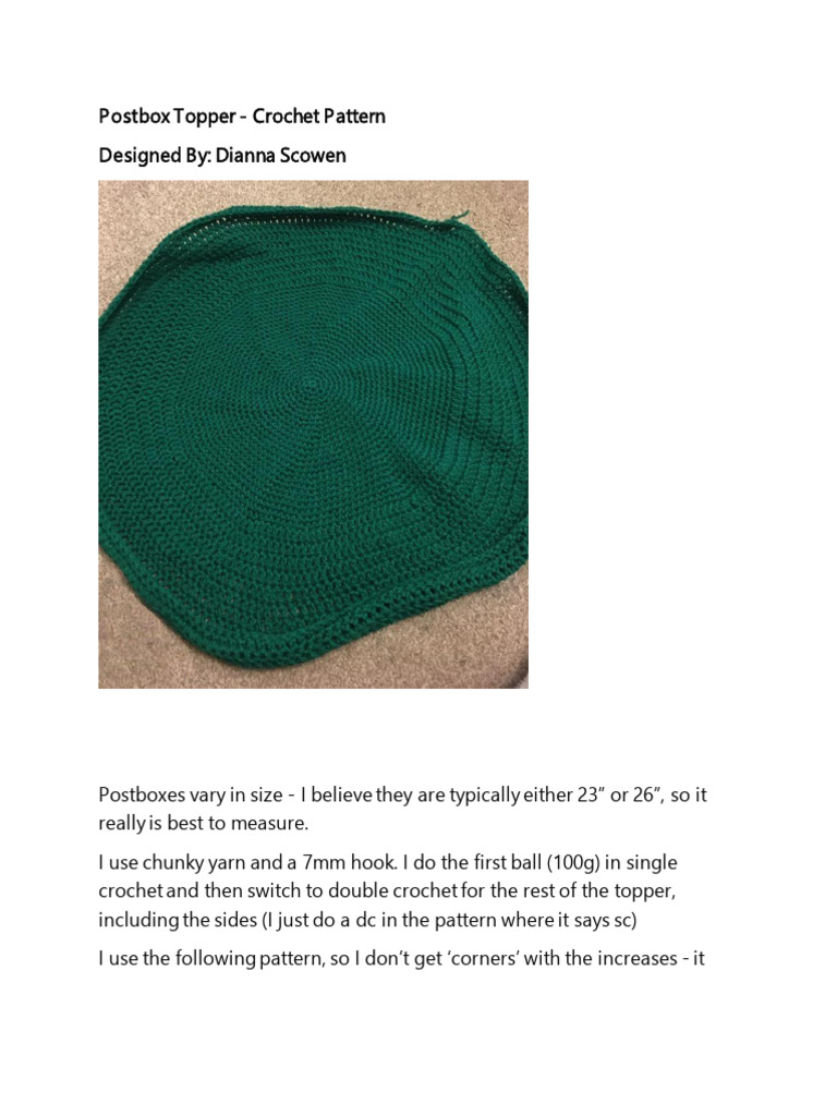 Postbox Topper Pattern | PDF | Crochet | Folk Art