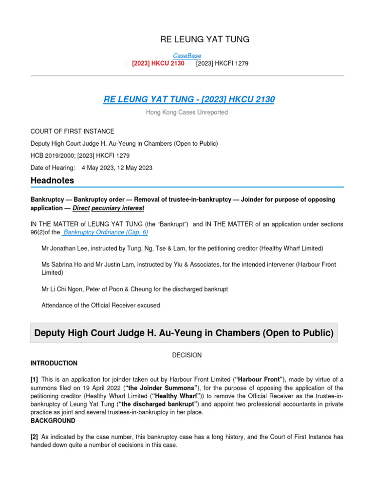 Re Leung Yat Tung - (2023) Hkcu 2130 | PDF | Guarantee | Indemnity