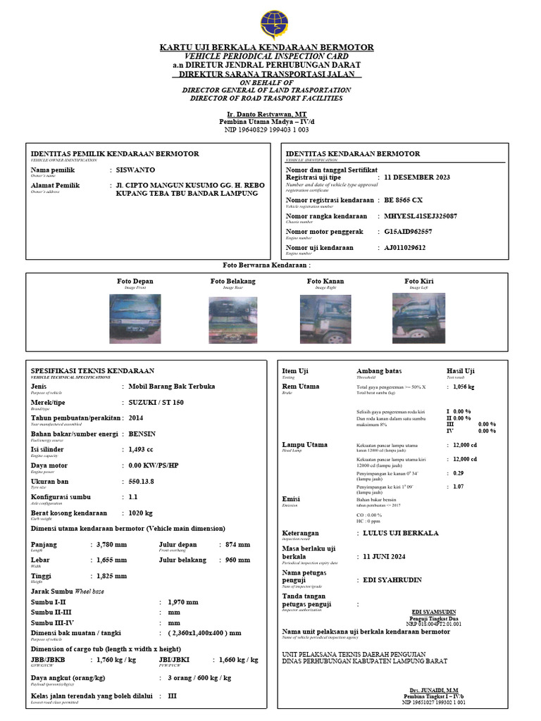 Kartu Uji Berkala Kendaraan Bermotor | PDF Kartu Uji Berkala Kendaraan Bermotor | PDF