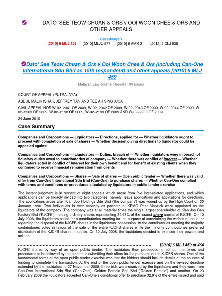 Dato' See Teow Chuan & Ors V Ooi Woon Chee & Ors (Inclu | PDF ...