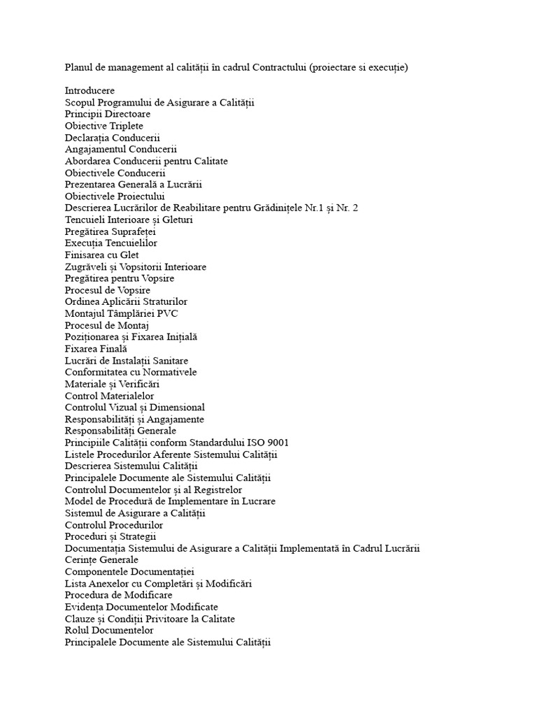 Plan al managememntului calitatii | PDF