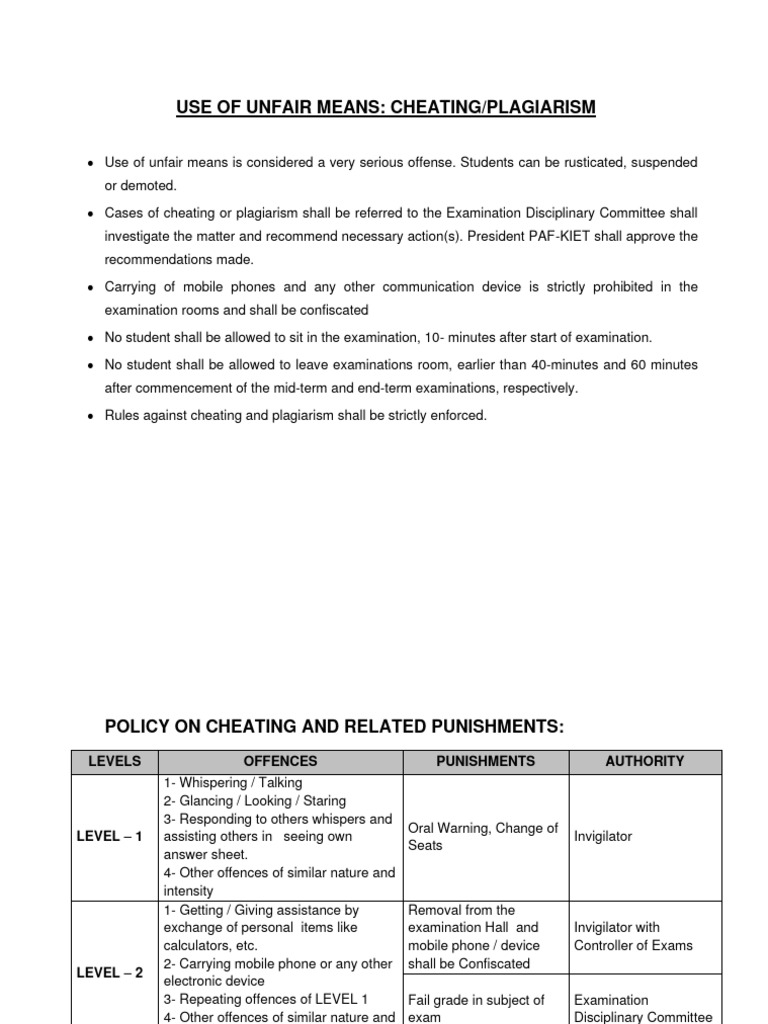 Cheating Policy | PDF | Justice | Crime & Violence