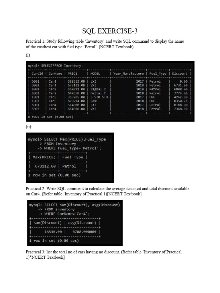 SQL Exercises on Inventory and Output | PDF