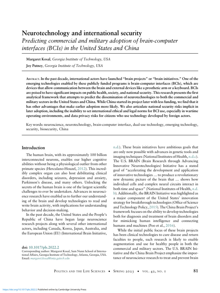 Neurotechnology and International Security | PDF | Electroencephalography | Brain