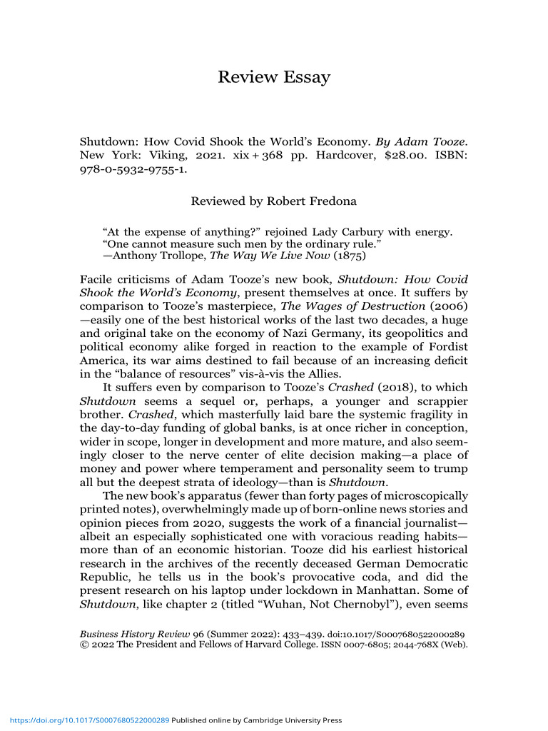 Review of Adam Tooze Shutdown How Covid | PDF