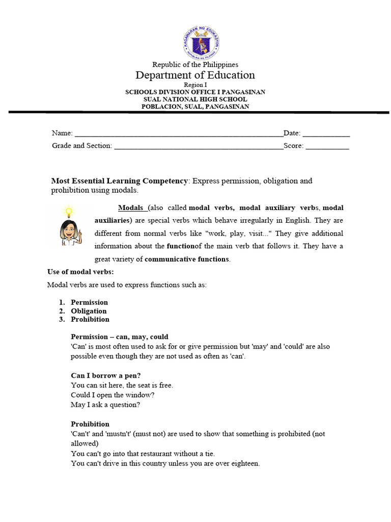 Activity Sheets Modals Pdf Linguistics