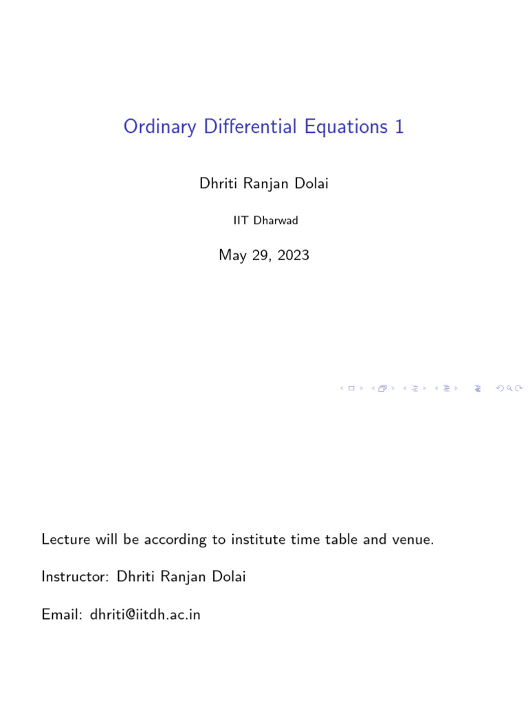 Ordinary Differential Equations 1: Dhriti Ranjan Dolai | PDF | Ordinary ...