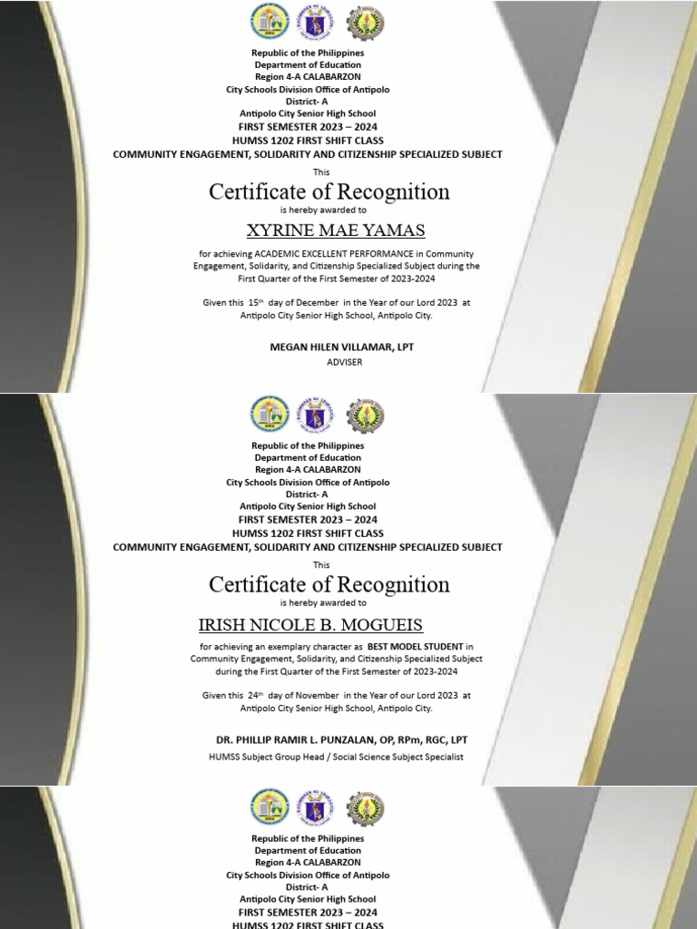 Antipolo City SHS Awards 2023-2024 | PDF
