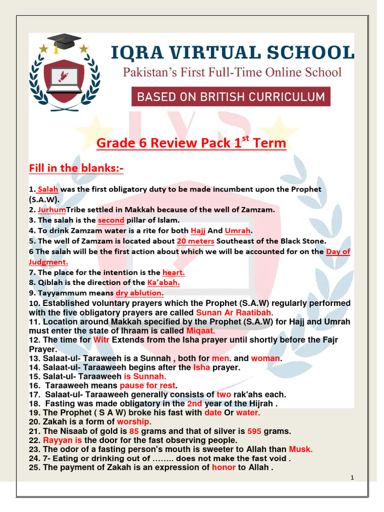 G6 Review Pack 1st Term | PDF