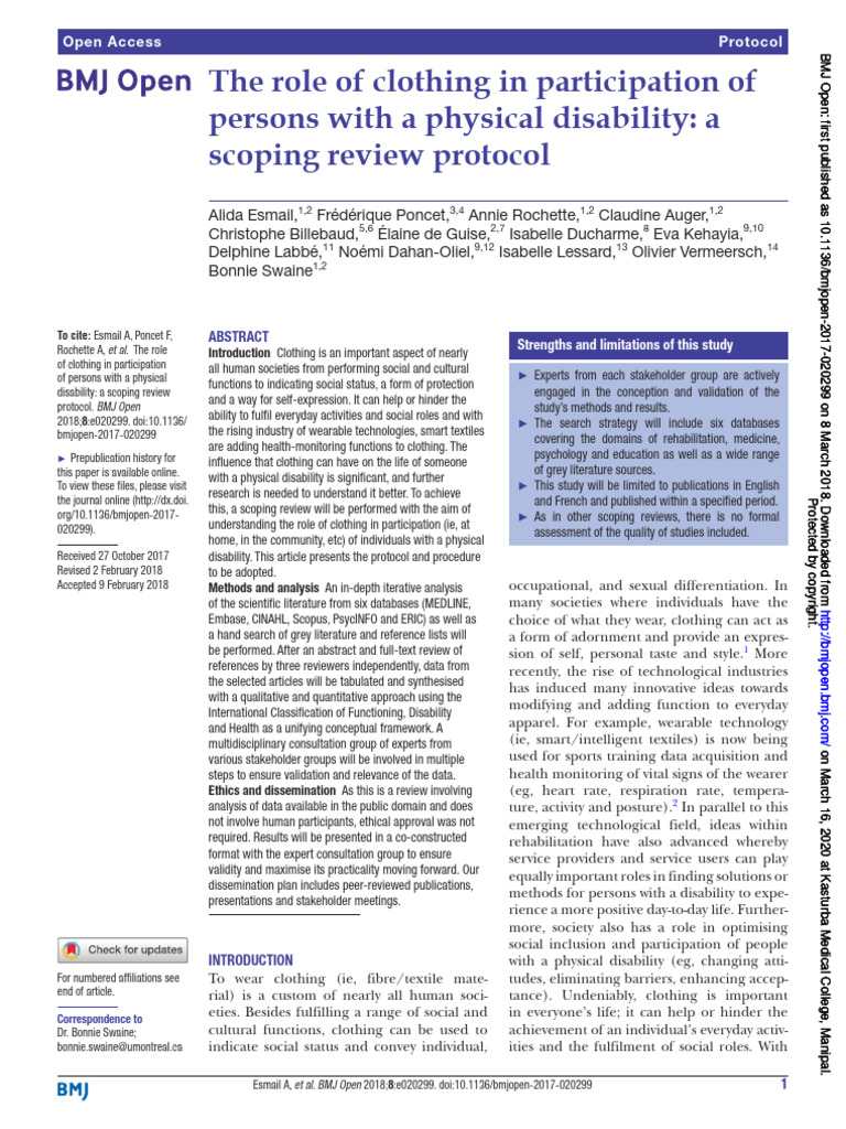 The Role of Clothing in Participation of Persons With A Physical ...