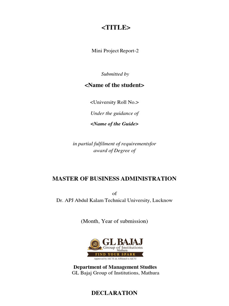 MBA Mini Project Report Format | PDF